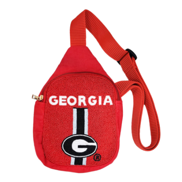 College Jewelry: UGA UNIVERSITY OF GEORGIA BEADED CROSSBODY BAG- Fan Glam