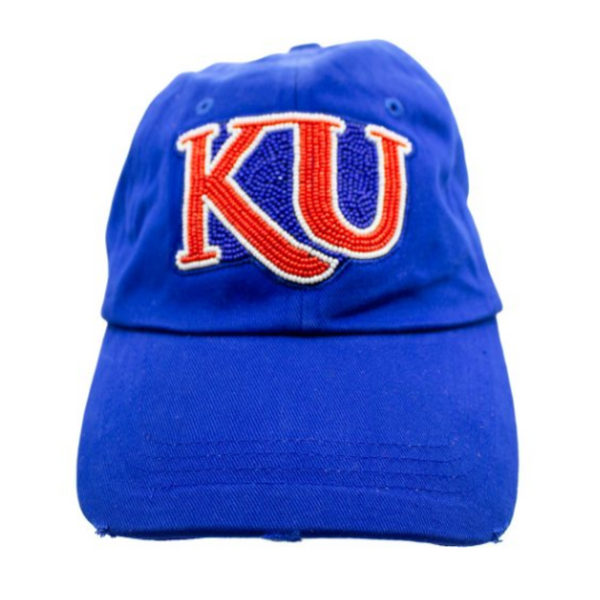 College Jewelry: KU KANSAS UNIVERSITY BEADED LOGO BALL CAP- Fan Glam