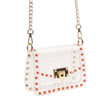 College Jewelry:LOTTIE PYRAMID STUD CLEAR STADIUM BAG- ORANGE- Fan Glam
