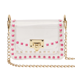 College Jewelry:LOTTIE PYRAMID STUD CLEAR STADIUM BAG-PINK- Fan Glam