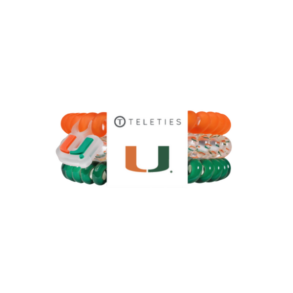UNIVERSITY OF MIAMI GO CANES TELETIES HAIR TIES