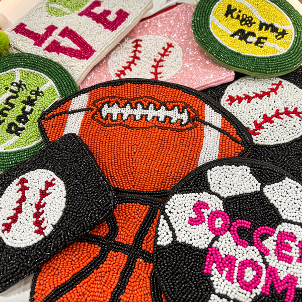 SOCCER MOM BEADED ZIP COIN POUCH